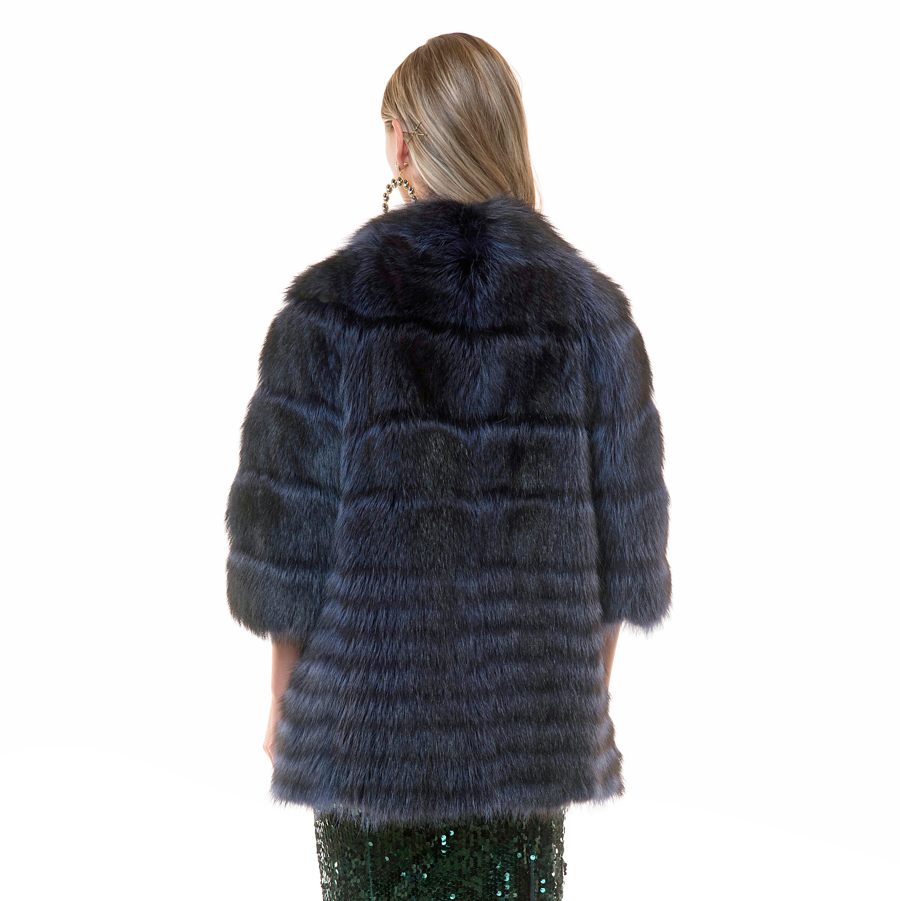 Jacheta blana naturala raton, negru-albastrui, 75cm