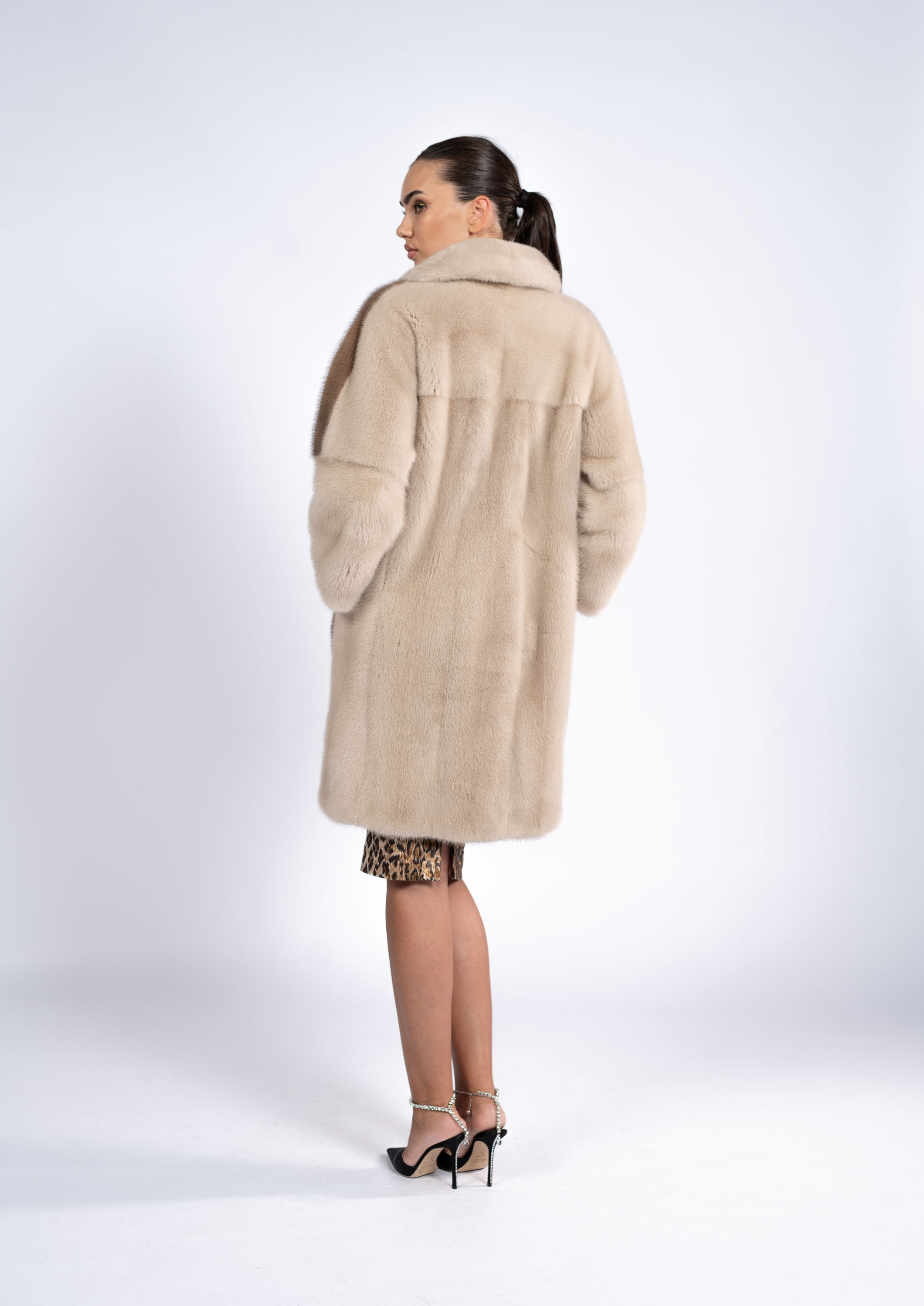 Haina blana naturala vizon duo culori. maro-bj, 90cm