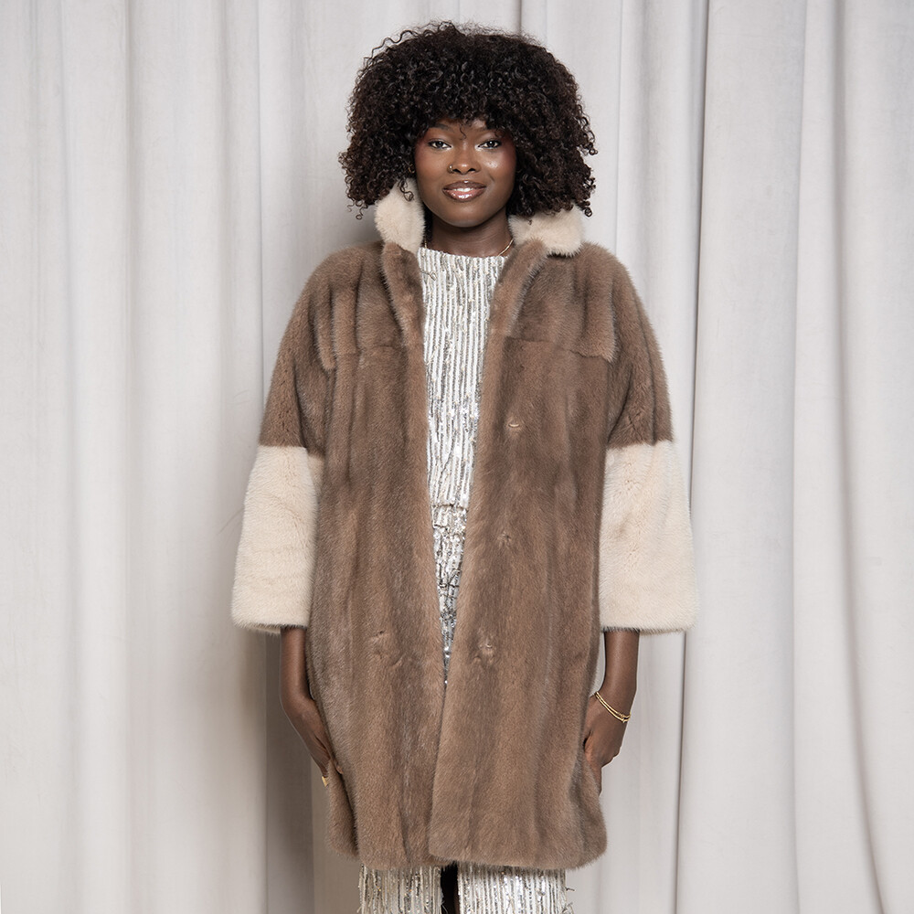 Haina blana naturala vizon, beige-capucinno, 90cm