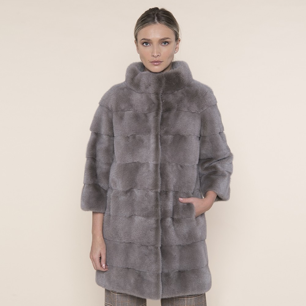 Haina blana naturala vizon cappuccino metallic, 82cm