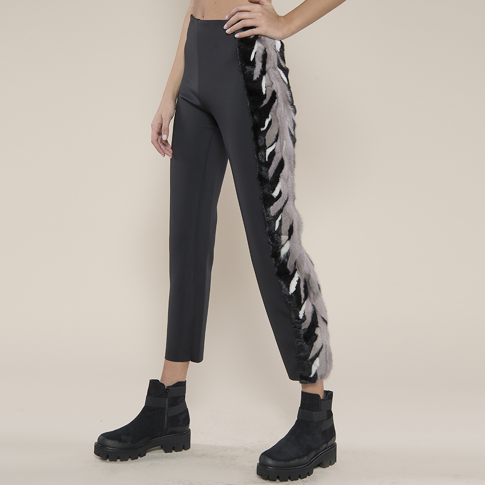 Geaca bomber blana naturala vizon, negru cu maneci hand-made trio ...