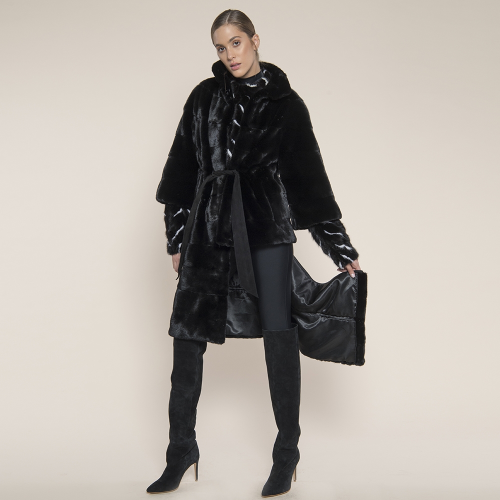 Haina lunga de blana naturala vizon, selectie speciala back mink, 107cm ...