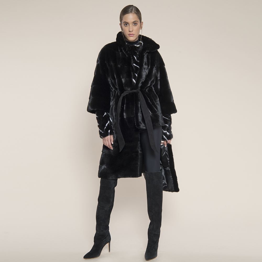 Haina lunga de blana naturala vizon, selectie speciala back mink, 107cm ...