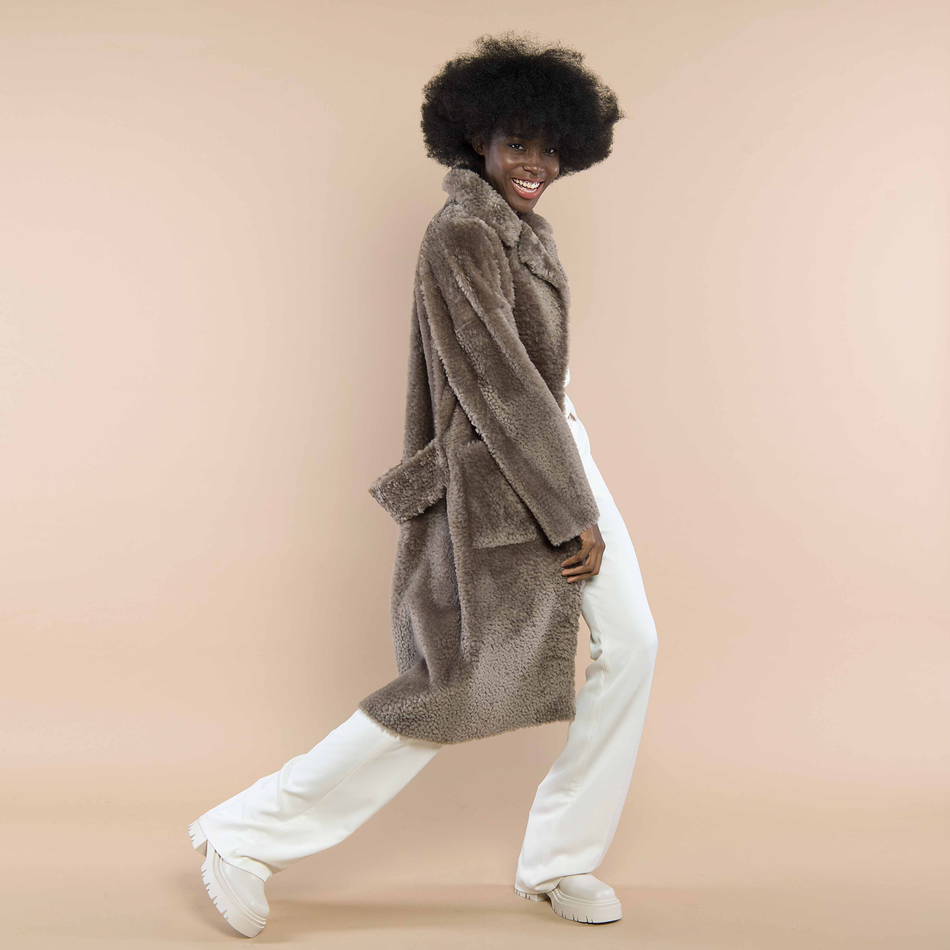 Cojoc blana naturala miel, capucino, 100cm