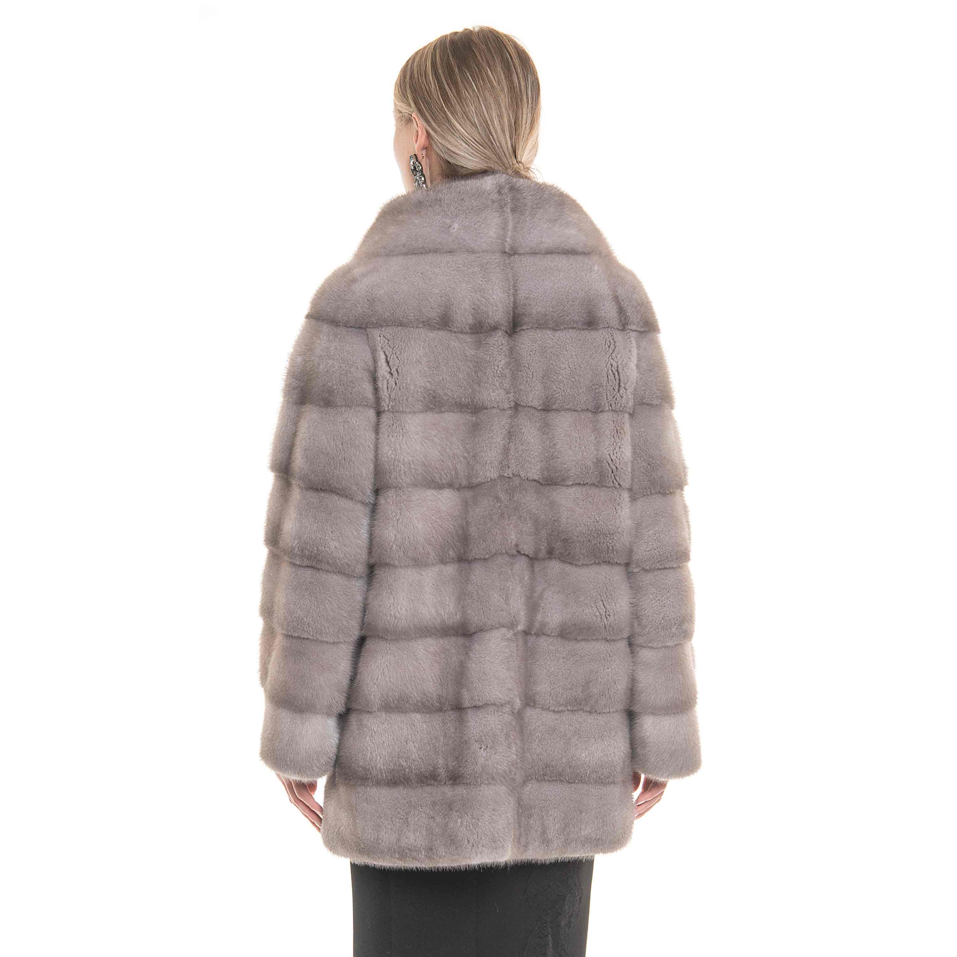 Haina blana naturala vizon, 80cm, culoare speciala gri pudrat